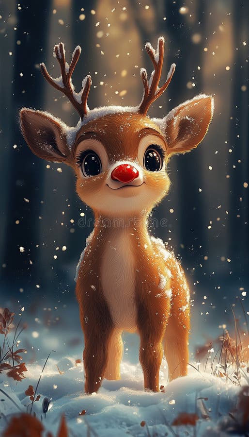 Little Reindeer with a Bright Red Nose Rudolph Stock Illustration ...