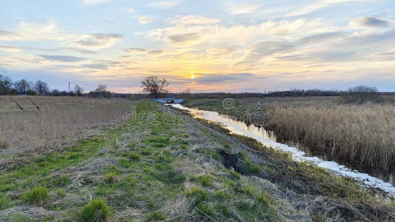 The Little River Foams after Passing the Dam and Flows among Grassy ...
