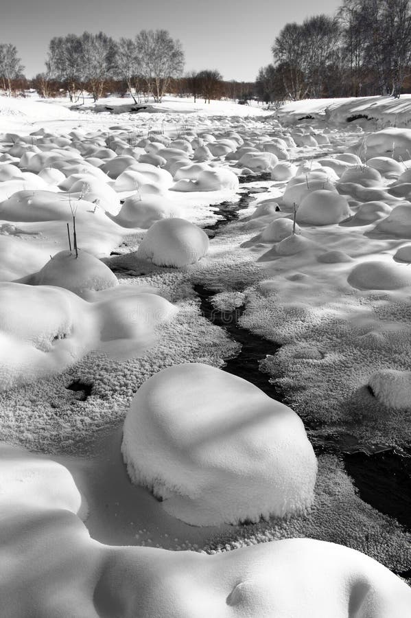 The Little River in the Ice and Snow. Stock Image - Image of snow ...