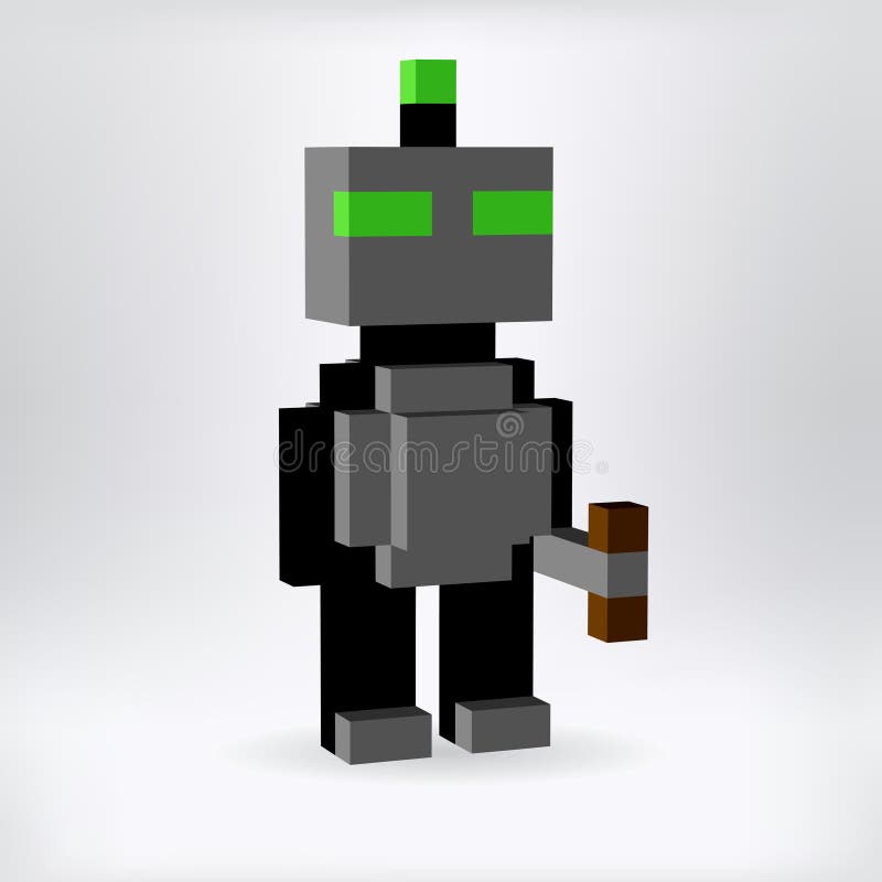 Little Robot - 3D Pixel Art for Design Project Stock Vector ...