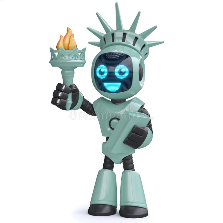 Little Robot As Statue of Liberty, Technology Concept 3d Rendering ...