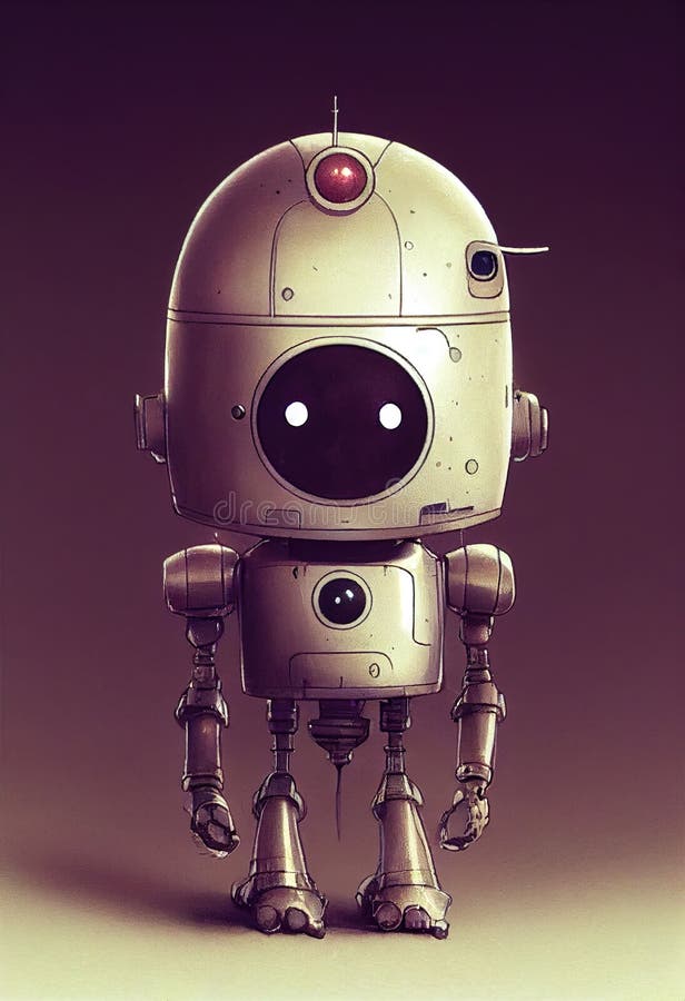 A Little Robot with a Big Head, Vintage Illustration, Ai Generated ...