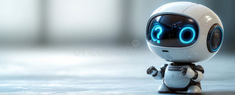 A Little Robot Character Adorned with a Question Mark in the Middle of Its Chest Stock Photo ...