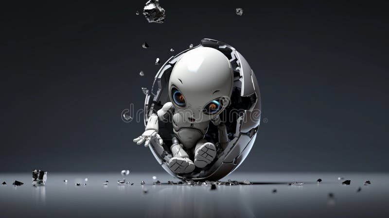 A Little Robot Hatches from an Egg. Stock Illustration - Illustration ...