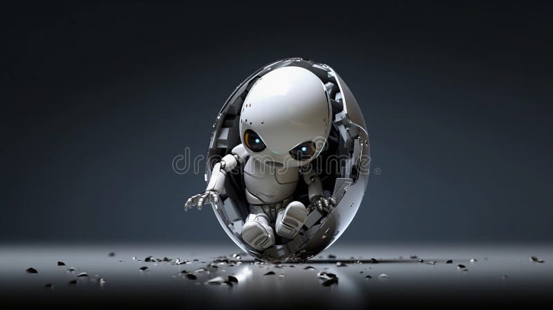 A Little Robot Hatches from an Egg. Stock Illustration - Illustration ...