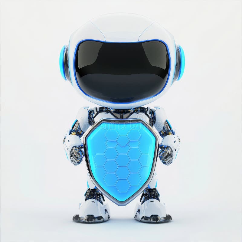This Little Robot Holds a Transparent Shield As a Data Security Concept ...