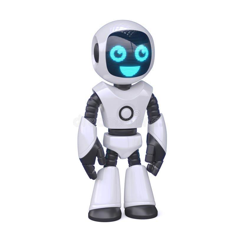 Little Robot Waving Hand Isolated on White Background, 3d Rendering ...