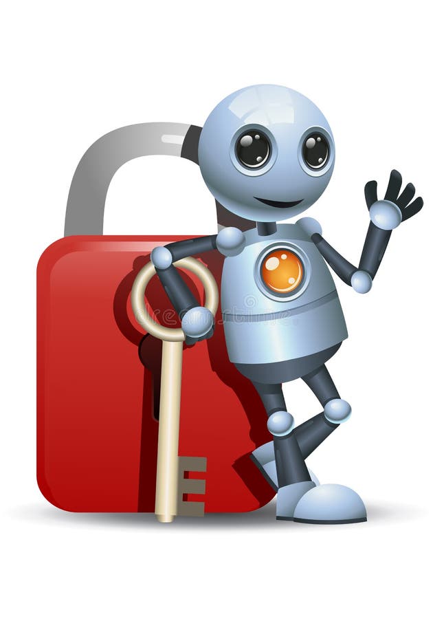 Little Robot Lean Back on Security Lock Stock Vector - Illustration of ...