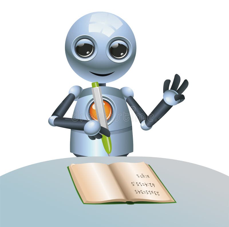 Little Robot Learning Math on Isolated White Background Stock Vector ...