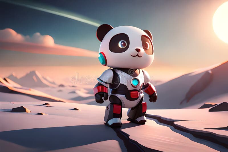 Little robot mecha panda stock illustration. Illustration of iron ...