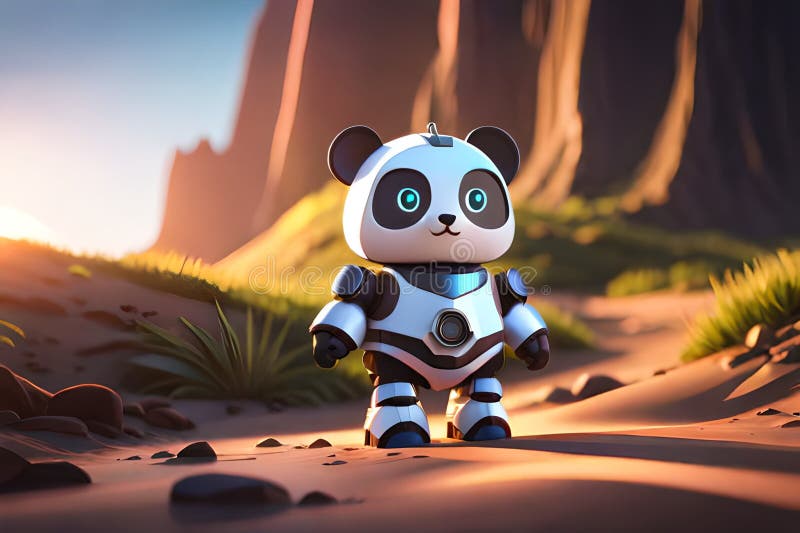 Little robot mecha panda stock illustration. Illustration of animal ...