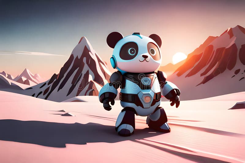 Little robot mecha panda stock illustration. Illustration of background ...