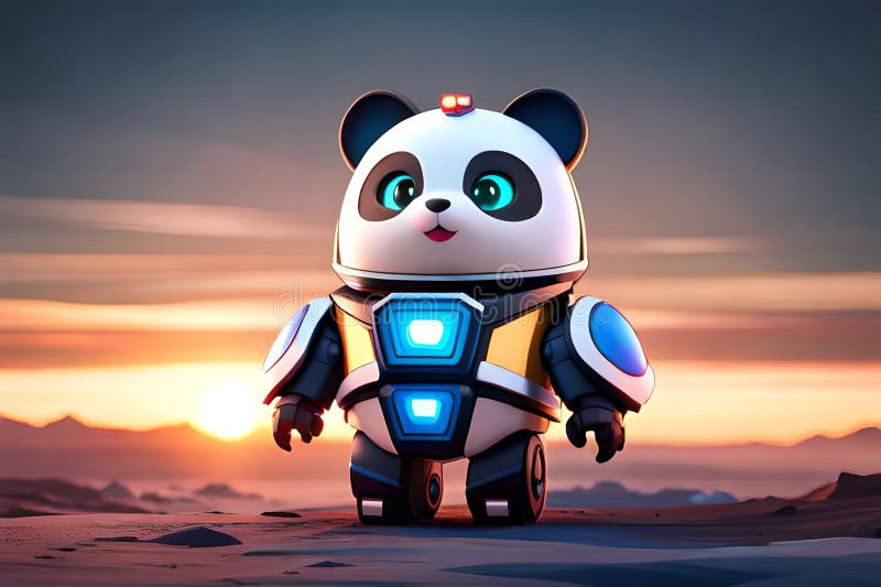 Little robot mecha panda stock illustration. Illustration of figurine ...