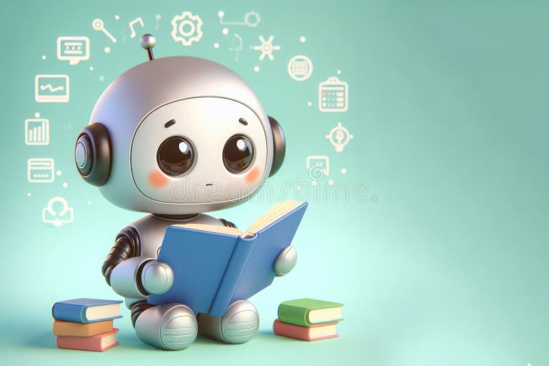 Little Robot Reading a Book. Space for Text. Stock Illustration ...