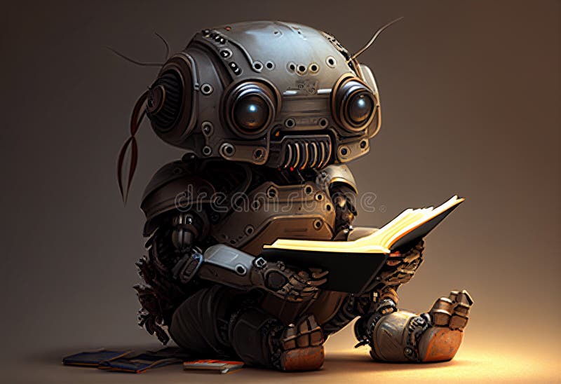 Little Robot Reads a Book. AI Generated Stock Illustration ... Little Robot Reads a Book. AI Generated Stock Illustration ...