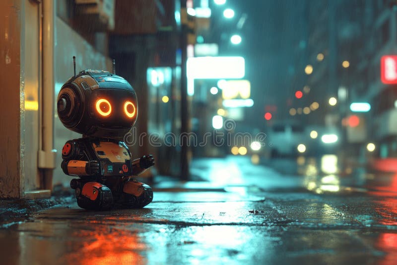 Little robot on the street stock illustration. Illustration of cyborg ...