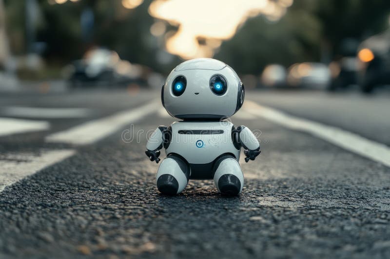 Little Robot on the Street in the City Stock Illustration ...