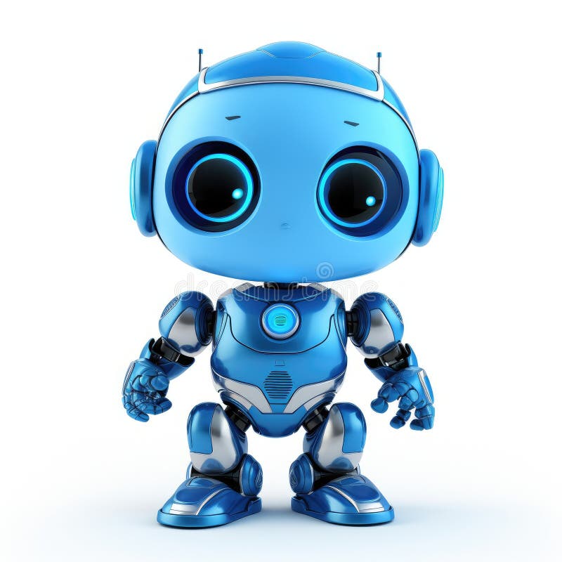 Little Robot Unleashing Cheerful Technological Magic on Blue Background ...