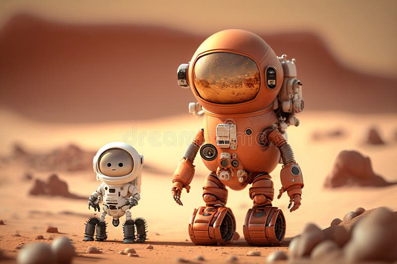 Little Robots on the Planet Mars Illustration Generative AI Stock ...