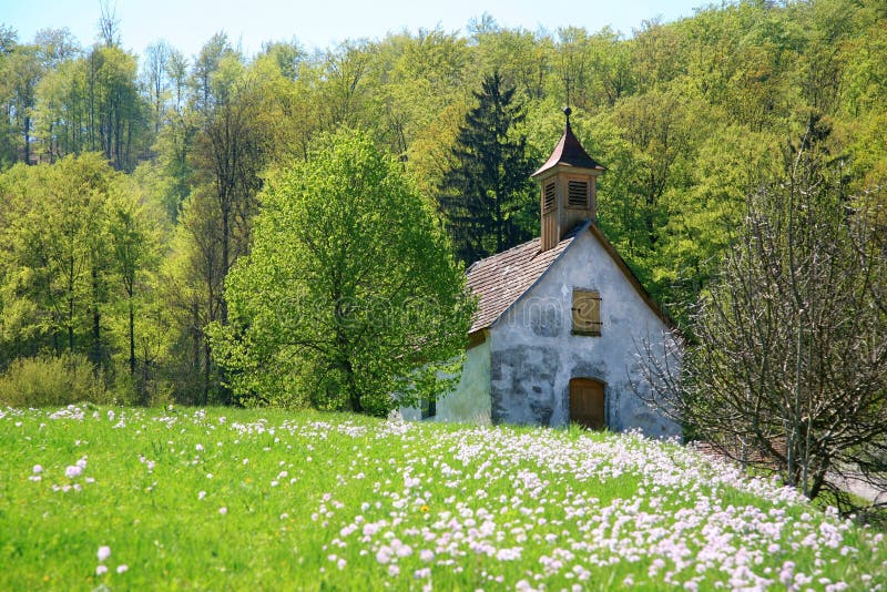Rural Chapel with Crucifix and Angels Stock Image - Image of nature ...