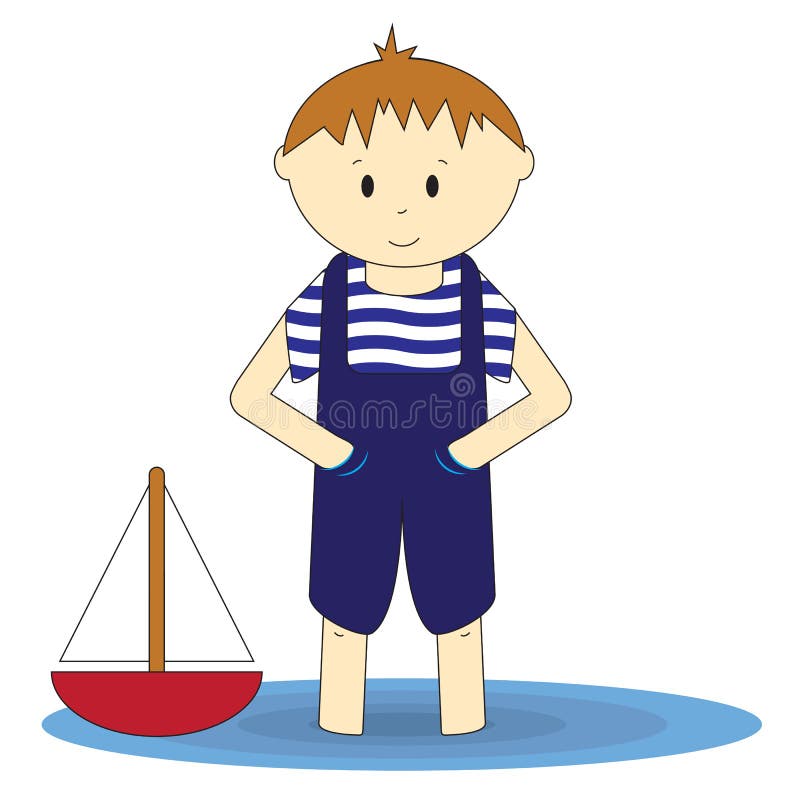 Little Sailor - Cute Boy Standing in the Water Stock Illustration ...