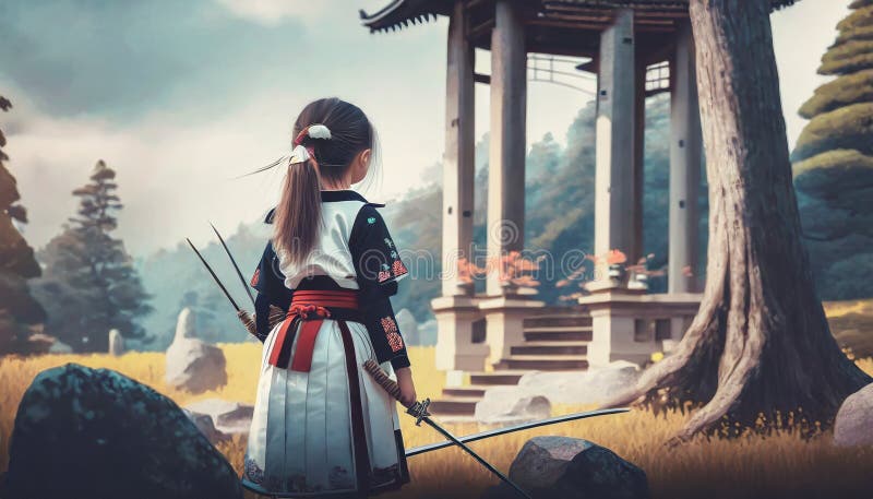 Little samurai warrior stock illustration. Illustration of anime ...