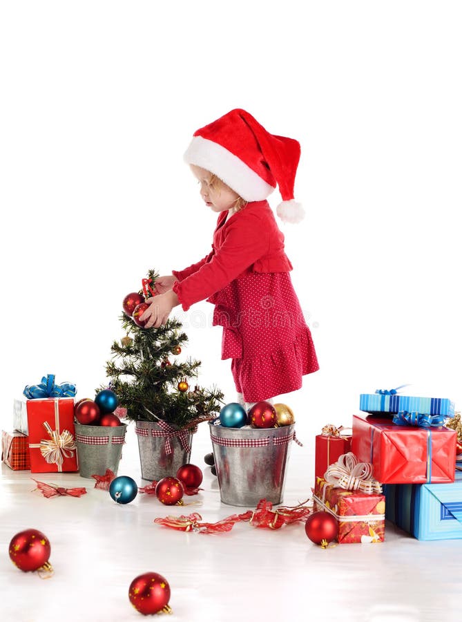 Happy Little Kids in Santa Hat Peeking from Behind Stock Photo - Image ...