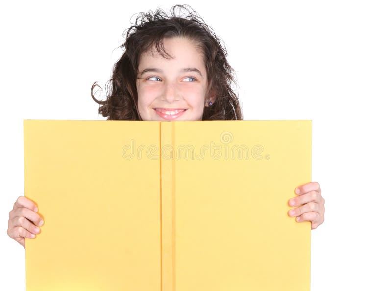 Little School Girl Looking Over Her Book Stock Image - Image of ...