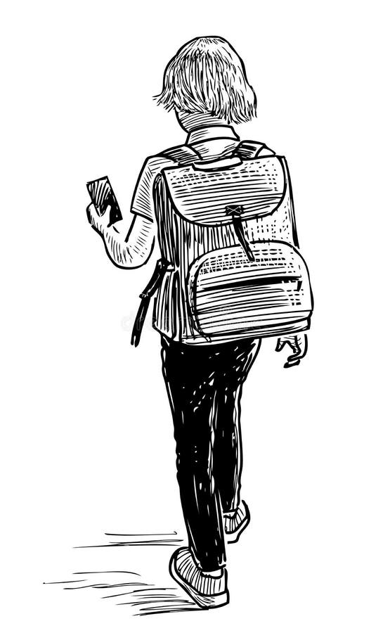 A Little Schoolboy with a Cell Phone Goes To School Stock Vector ...