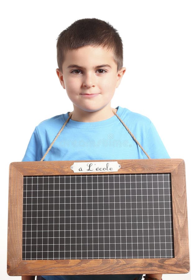Little Schoolboy with Chalkboard Stock Image - Image of cheerful ...