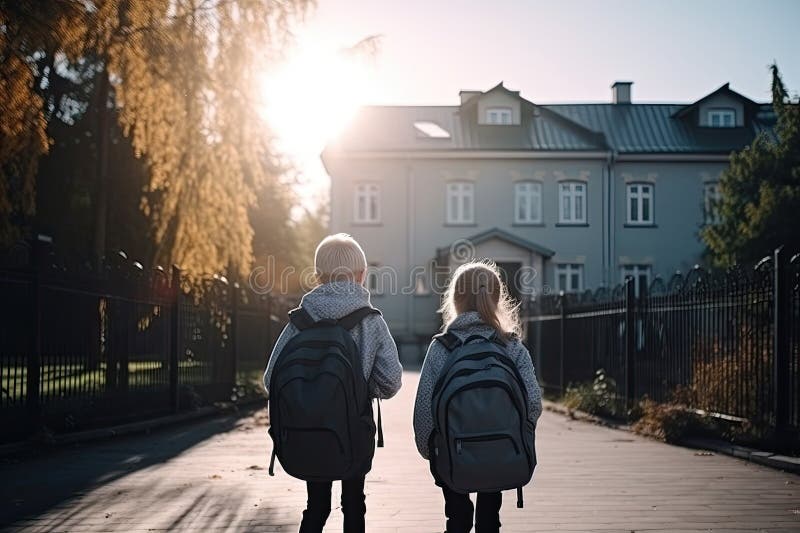 Little Schoolchildren Go To School with Backpacks Stock Illustration ...