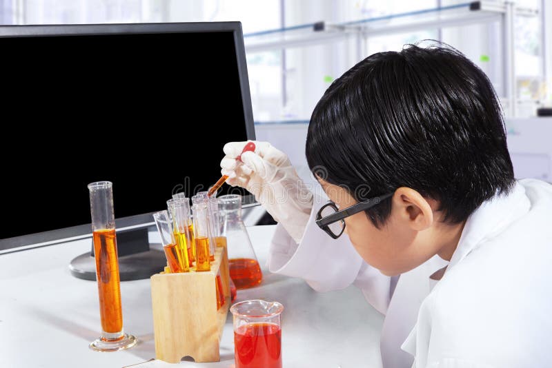 Little Scientist with Chemical in Laboratory Stock Photo - Image of ...