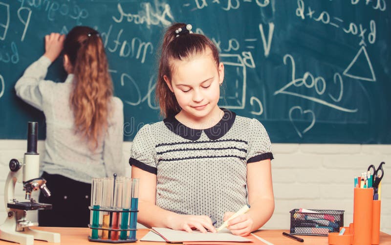 Little Scientist Work with Microscope. Chemistry Research. Children ...
