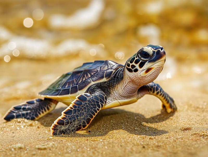 Little Sea Turtle on the Sandy Beach Stock Photo - Image of newborn ...