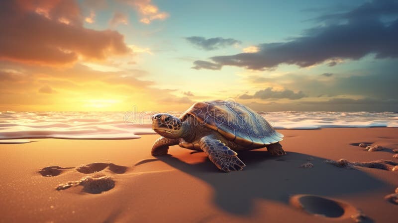 Little Sea Turtle on the Sandy Beach in Morning Time Stock Image ...