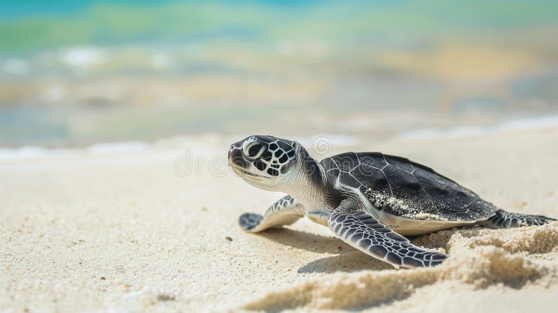 Little Sea Turtle on the Sandy Beach, Tropical Beach Landscape Stock ...