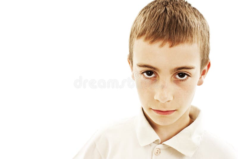 Little Serious Boy Keeping His Hands on the Chin Stock Photo - Image of ...