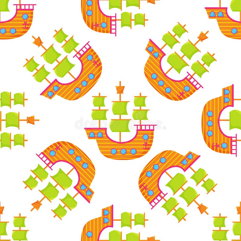 Little Ship, Boat, Flat Style Cartoon Seamless Pattern. Flat Cartoon ...