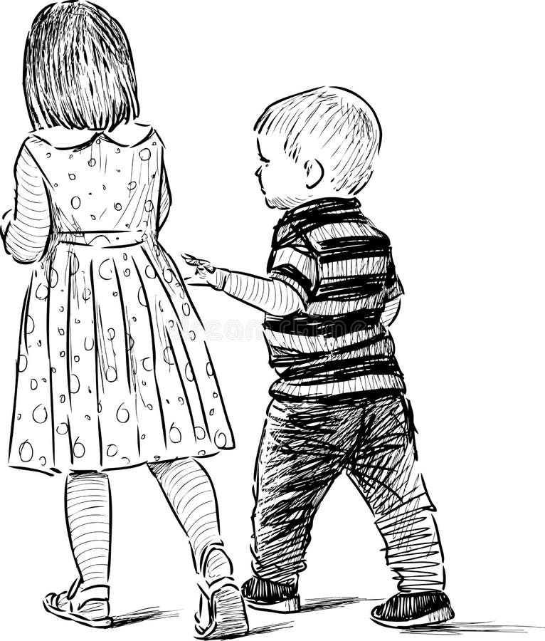 Little siblings stock vector. Illustration of hand, sketch - 46302391