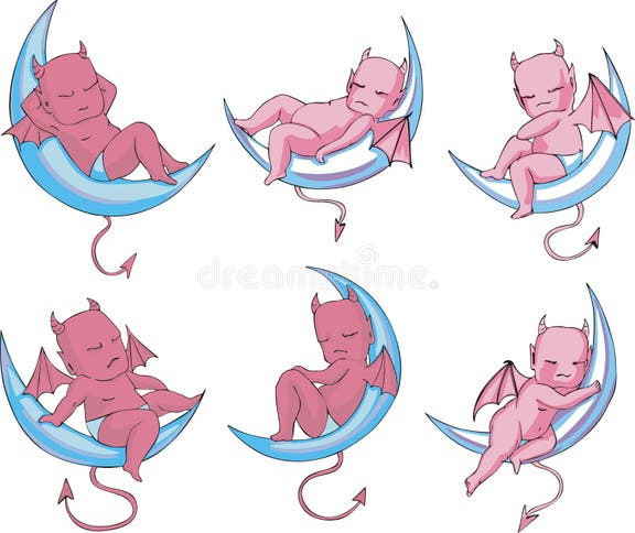 Little Sleeping Devils on Moon Stock Vector - Illustration of moon ...