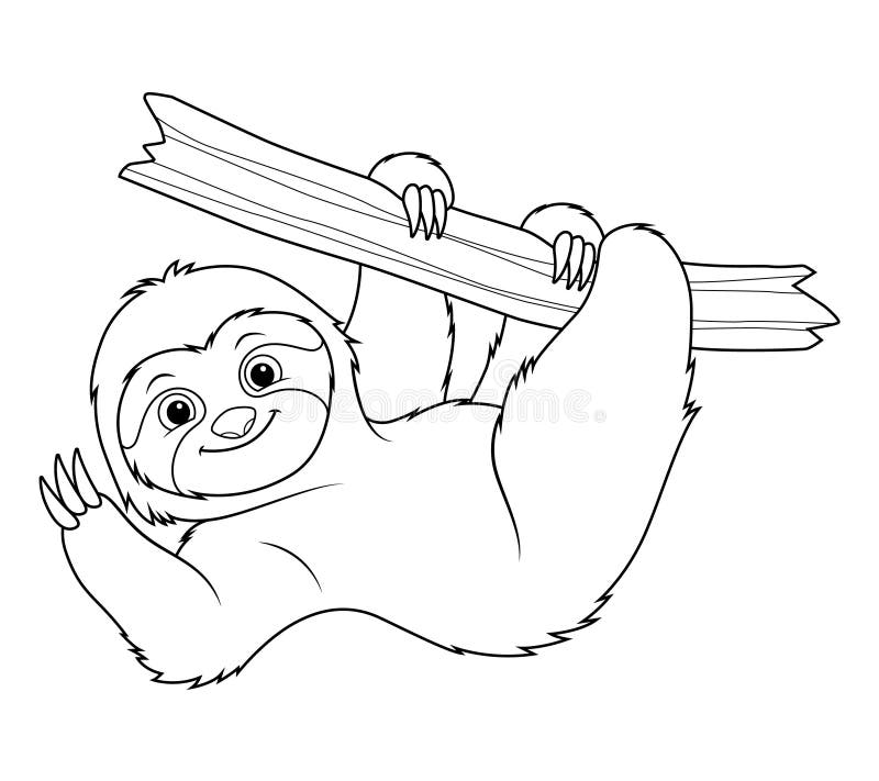Little Sloth Cartoon Animal Illustration BW Stock Illustration ...