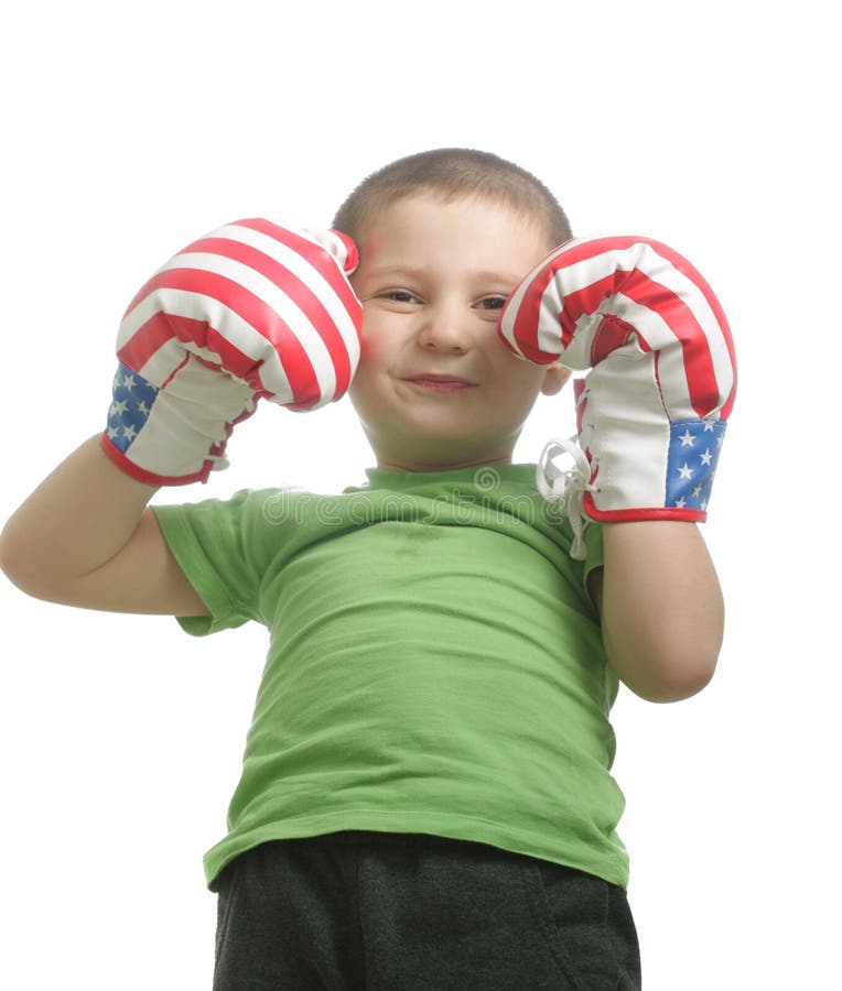 Smiling Boxer Kid Sitting on the Shoulder of His Trainer Stock Photo ...