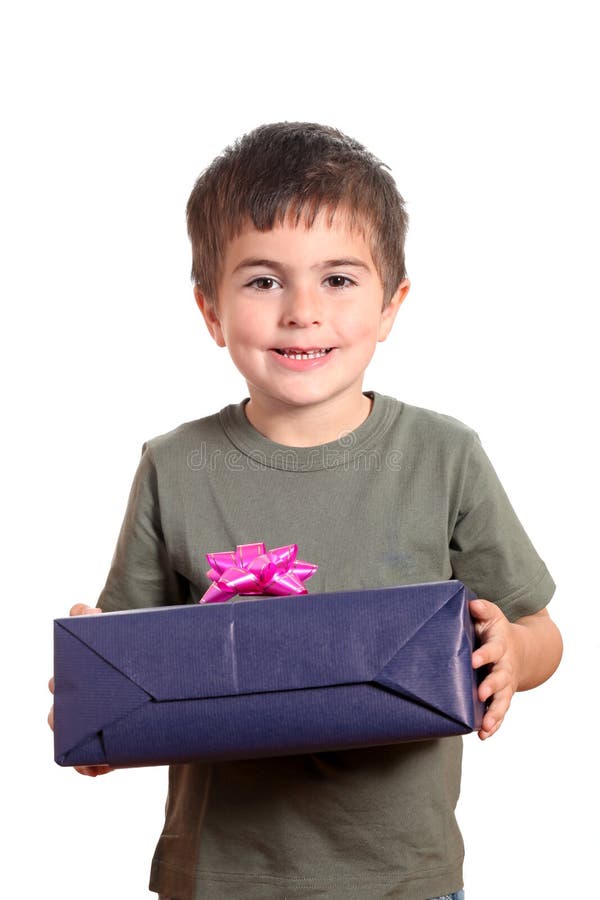 Little Smiling Boy Holding Present Box Stock Image - Image of caucasian ...