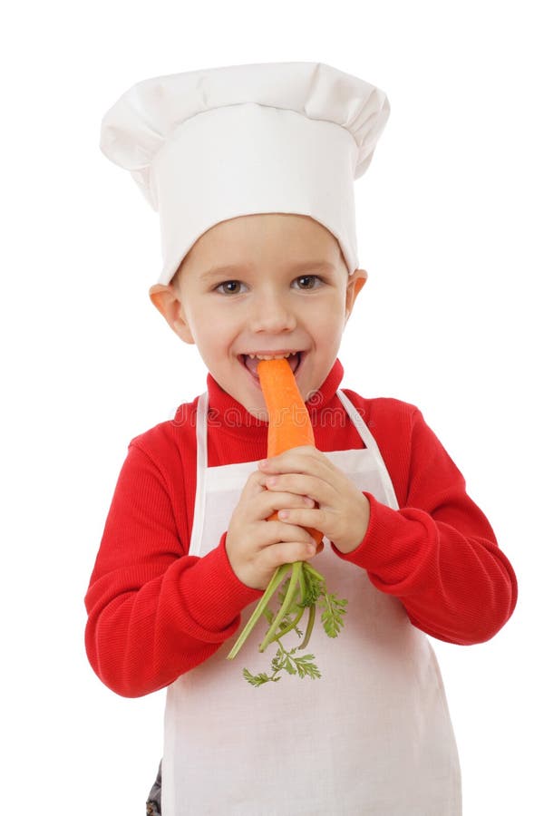 Little Smiling Chief-cooker with Carrot Stock Photo - Image of ...