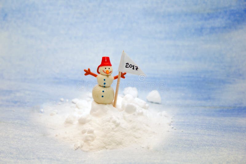 Little Snowman in the Snow with a Flag Stock Image - Image of decor ...
