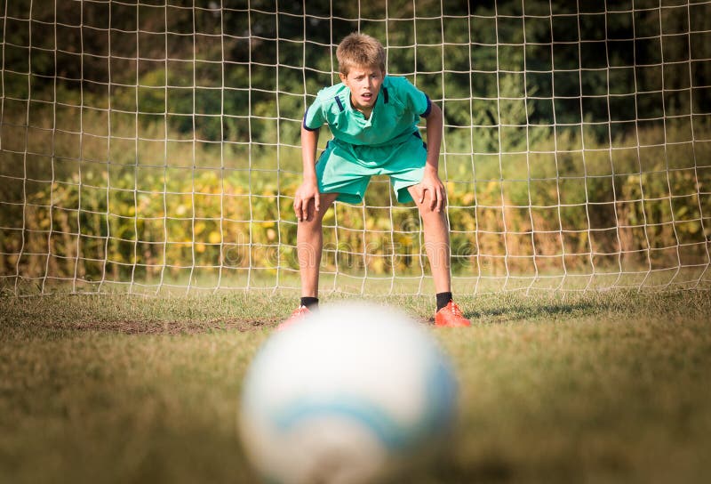 Goalkeeper Kids Football in Action Stock Photo - Image of foot, hands ...