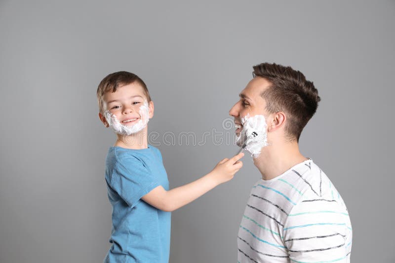 Little Son Shaving His Father Stock Image - Image of fatherhood ...