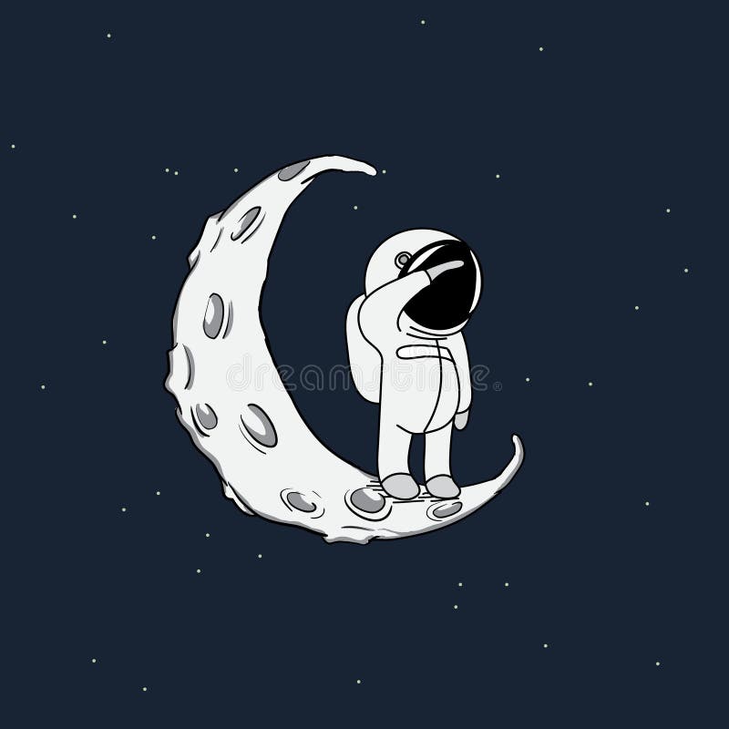 Little Spaceman on Crescent Moon Stock Vector - Illustration of cute ...