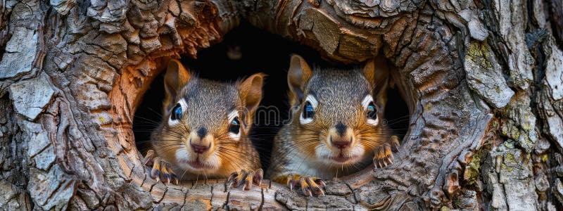Little Squirrels in a Hollow. Selective Focus Stock Photo - Image of ...