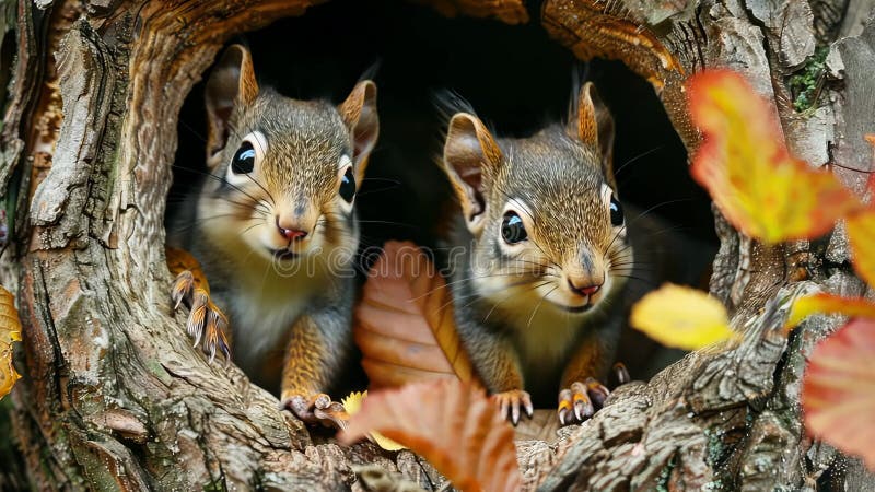 Little Squirrels in a Hollow. Selective Focus Stock Footage - Video of ...